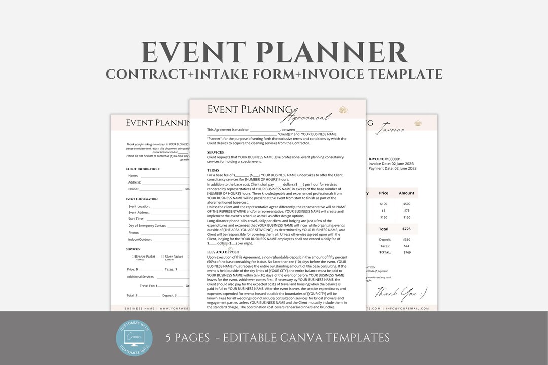 Editable Event Planner Contract Template, Event Intake Form, Event ...