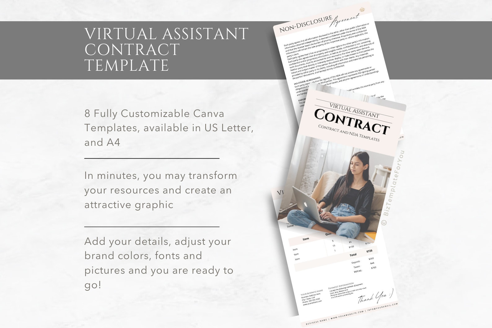 Editable Virtual Assistant Contract Template, Freelance Personal ...