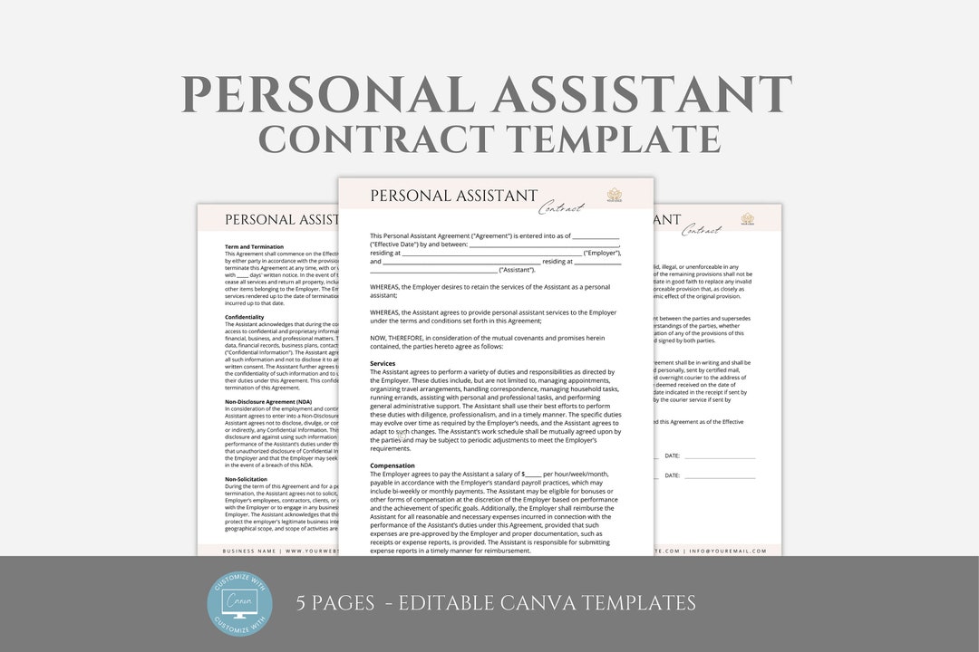 Editable Personal Assistant Contract Template, Freelance Personal ...