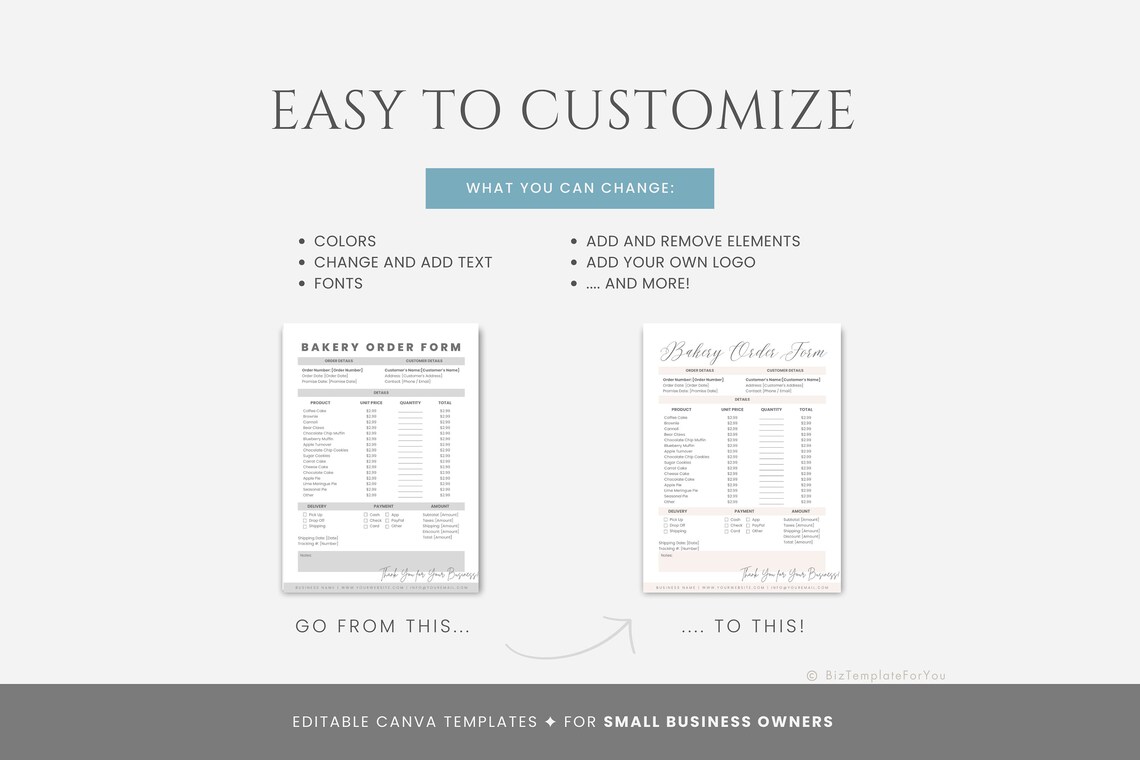 Editable Bakery Order Form Template, Printable Bakery Order Form ...