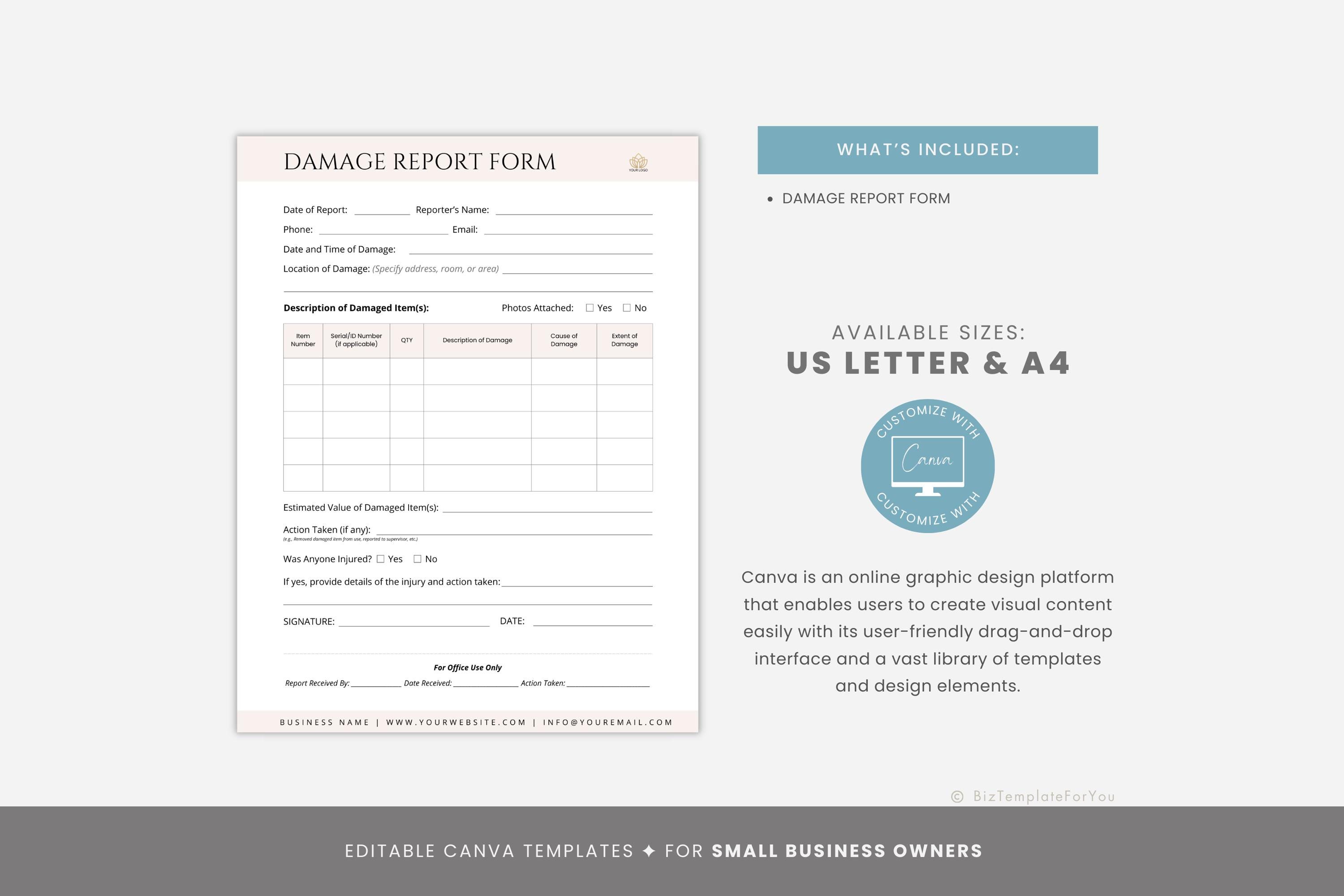 Editable Damage Report Form Template, Incident Report Form, Small ...