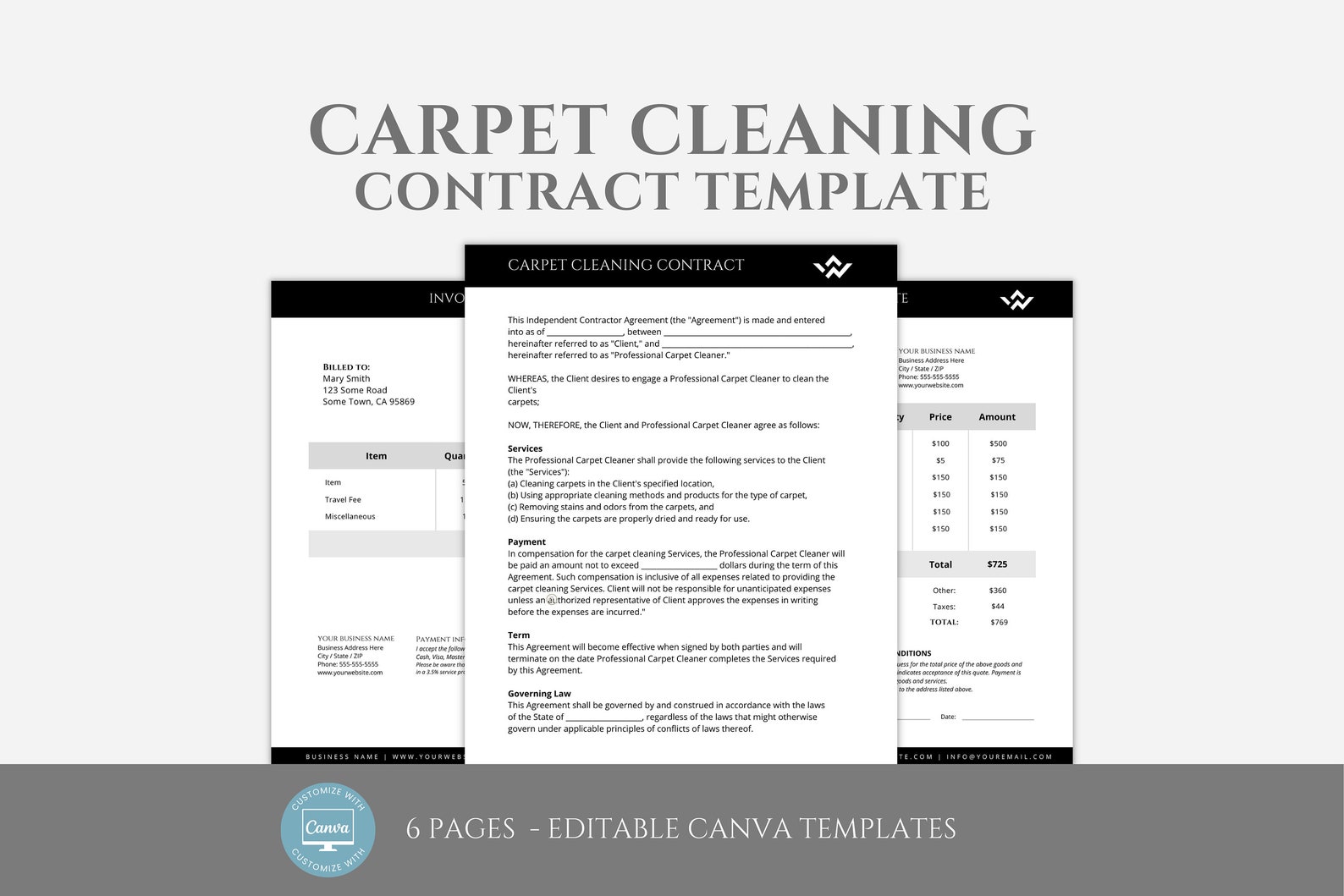 Carpet Cleaning Contract Template for Cleaning Service Business, Canva ...