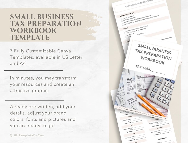 Editable Small Business Tax Preparation Workbook Template - Etsy
