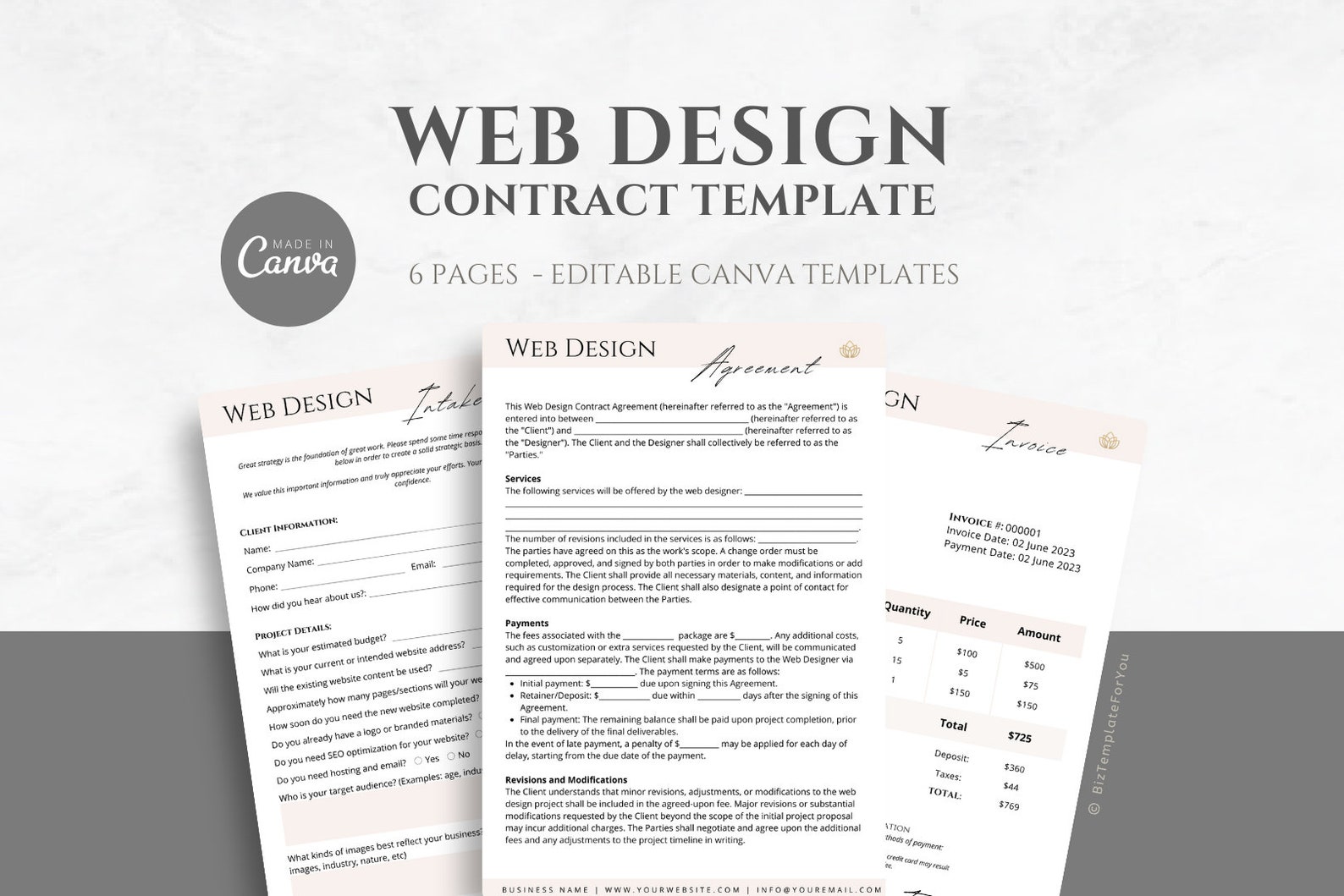 Editable Web Design Contract Template, Freelance Website Designer ...