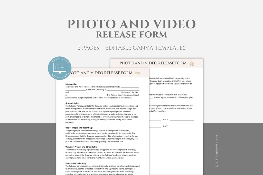 Editable Photo and Video Release Form Template, Photo Release for ...