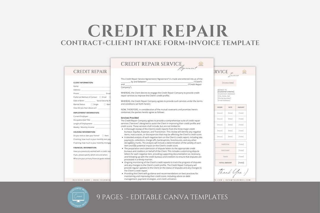 Editable Credit Repair Services Forms Bundle, Freelance Credit History ...