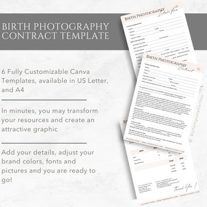 Editable Birth Photographer Contract Template Bundle, Including Intake Form & Invoice. Made in ...