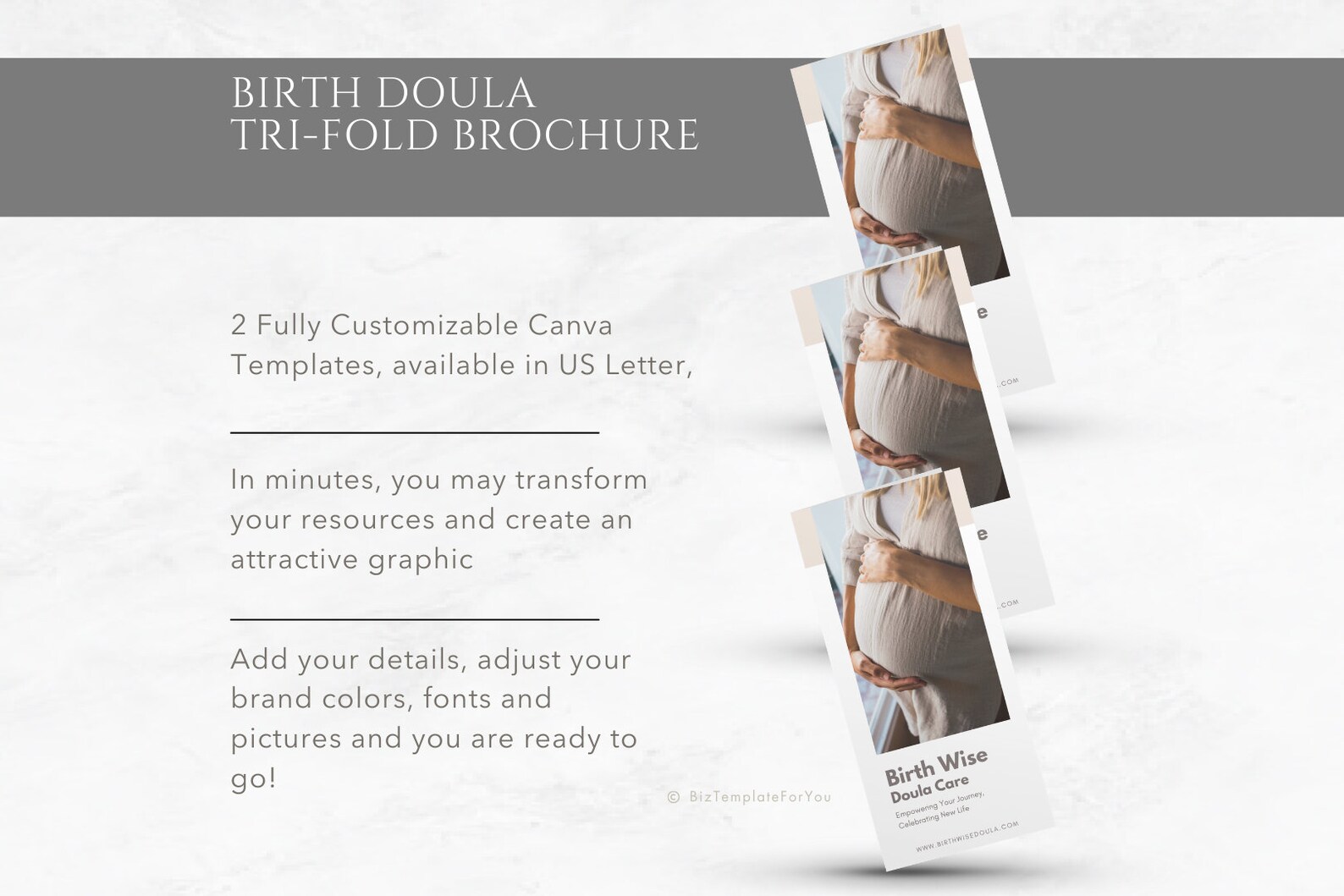 Editable Birth Doula Tri-fold Brochure Template, Doula Business ...