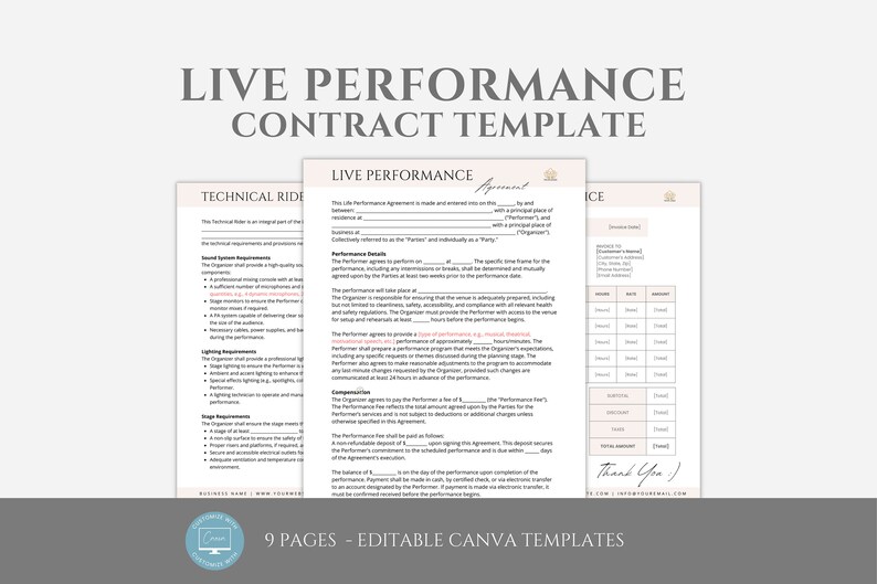 Editable Live Performance Agreement Template. Artist Service Agreement ...