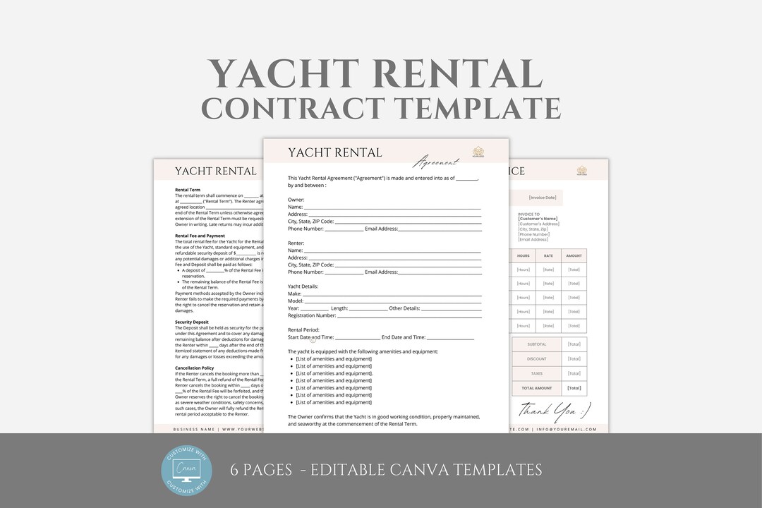 Editable Yacht Rental Agreement Template, Yacht Rental Contract, Boat ...