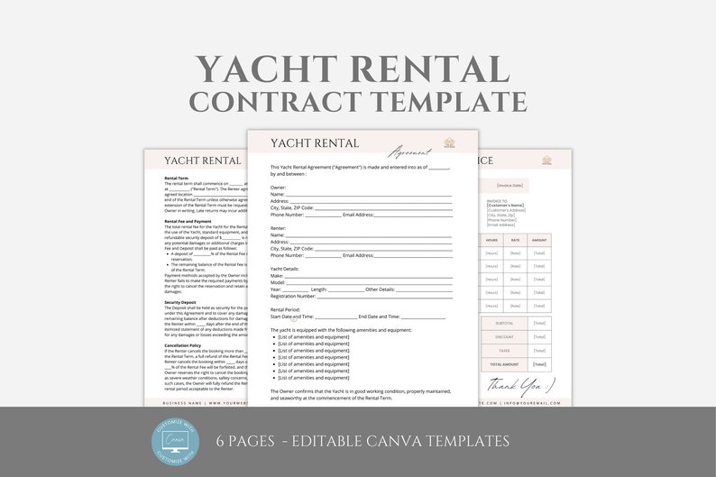Editable Yacht Rental Agreement Template, Yacht Rental Contract, Boat ...