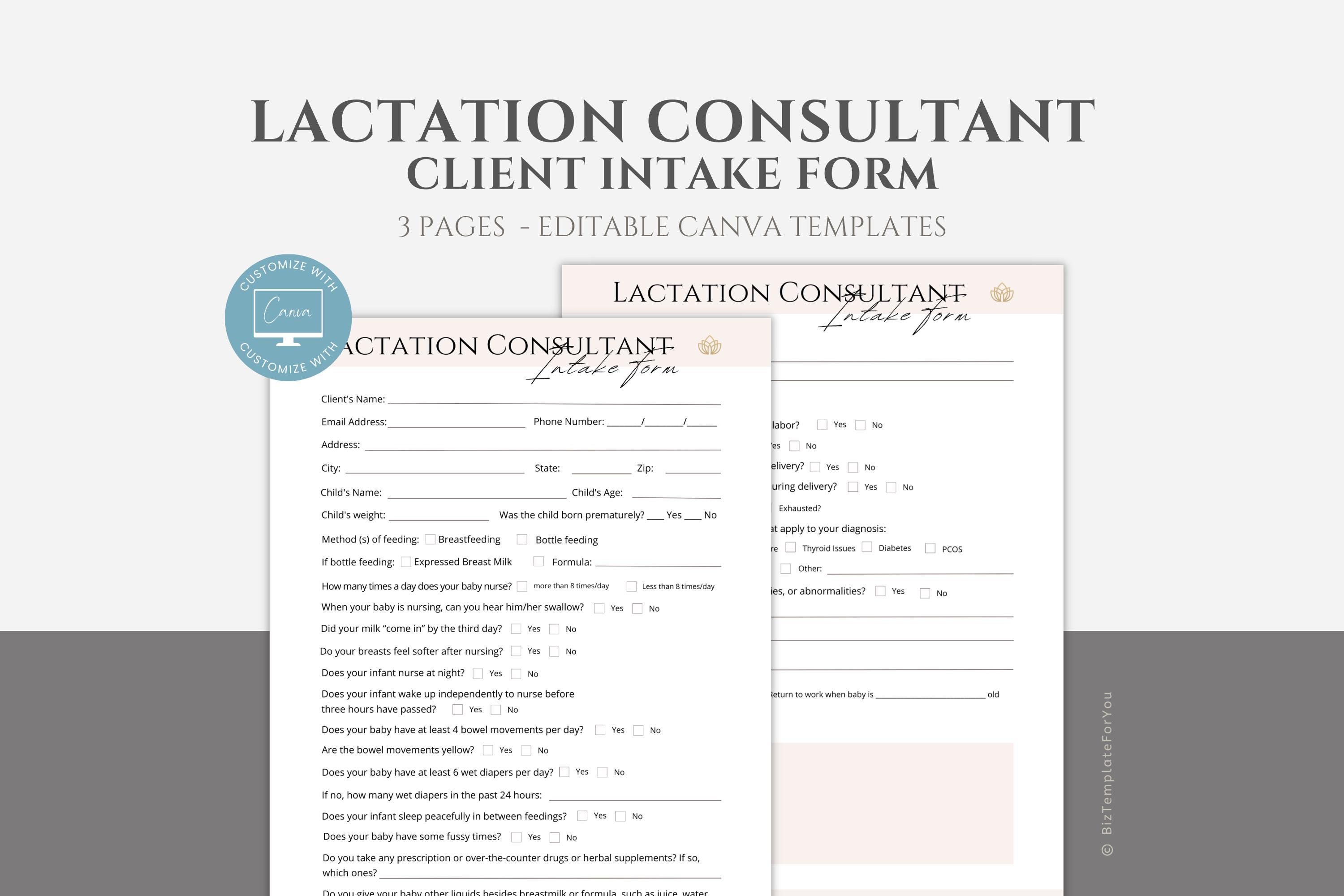 Editable Lactation Consultant Client Intake Form Template ...