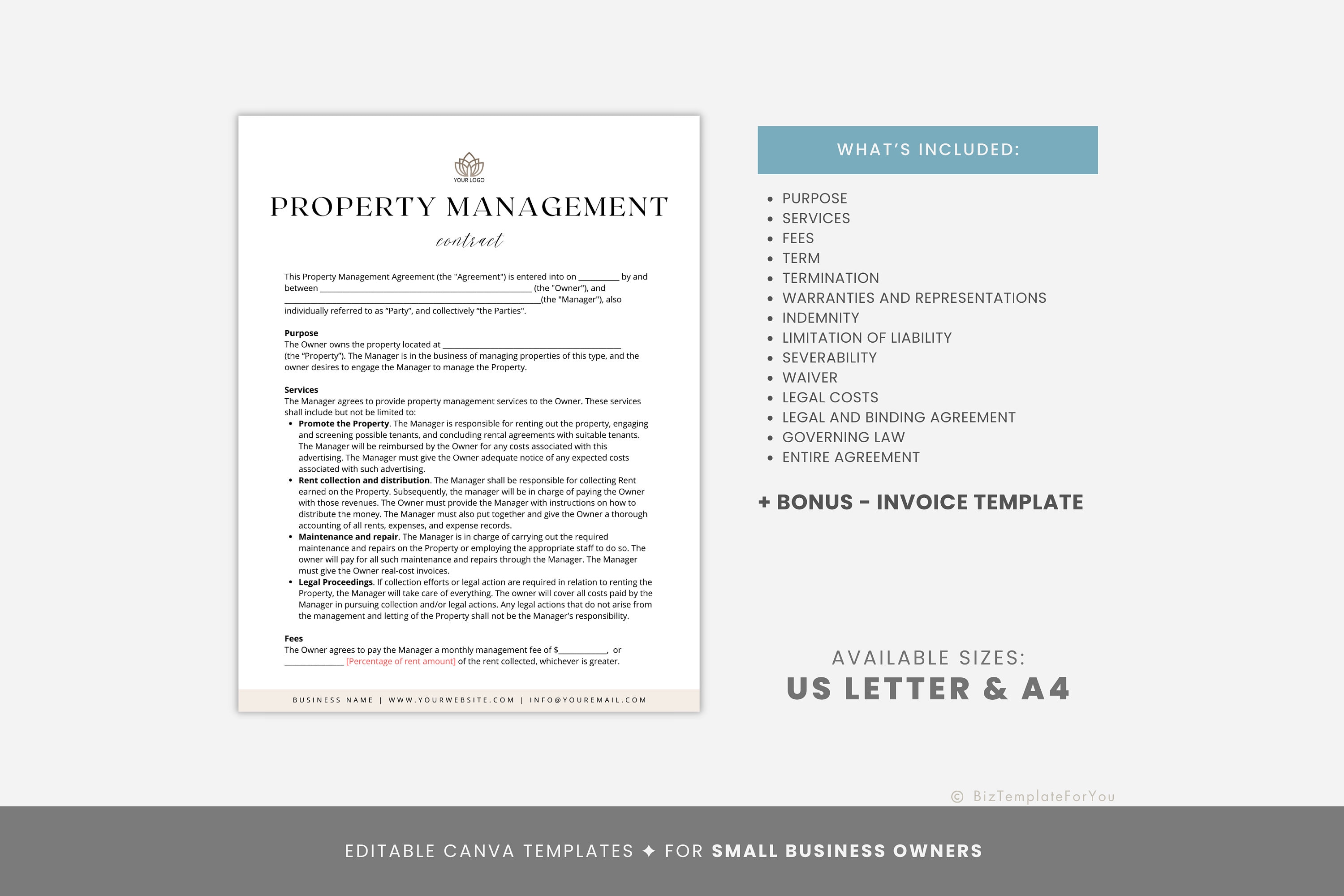 Editable Property Management Contract Template, Real Estate Property ...