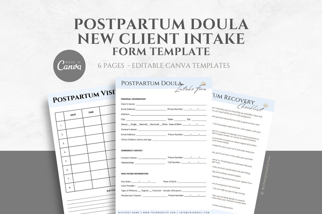 Editable Postpartum Doula New Client Intake Form Template, Doula ...