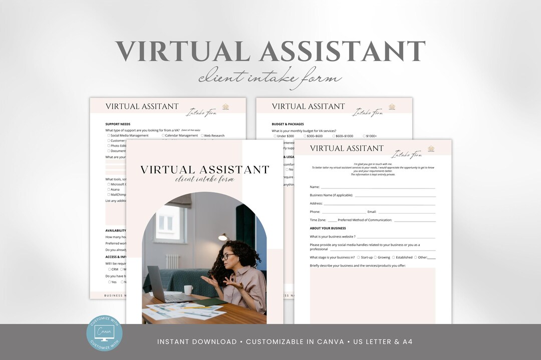 Editable Virtual Assistant Client Intake Form Template, VA Business ...