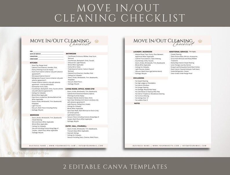 Move In/out Cleaning Checklist Editable House Cleaning - Etsy