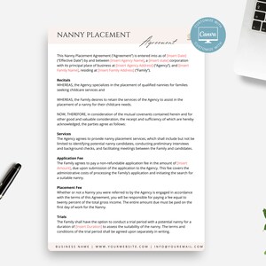 Nanny Agency - Nanny Placement Agreement Template, Editable Nanny ...