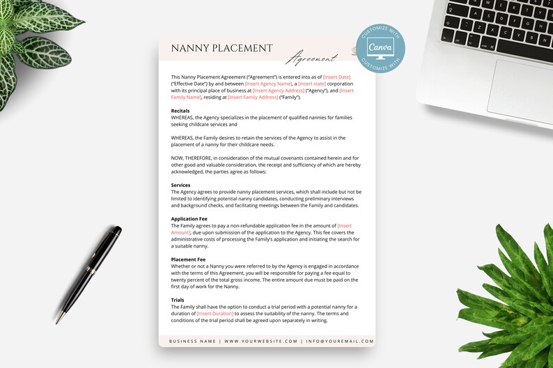 Nanny Agency - Nanny Placement Agreement Template, Editable Nanny ...