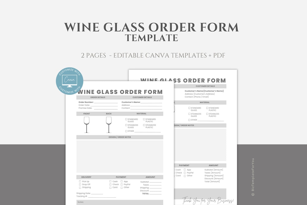 Editable Wine Glass Order Form Template, Printable Wine Glass Order ...