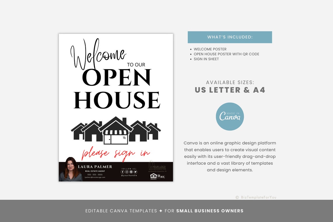 Open House Bundle Welcome Signs and Sign in Sheet Template, Real Estate ...