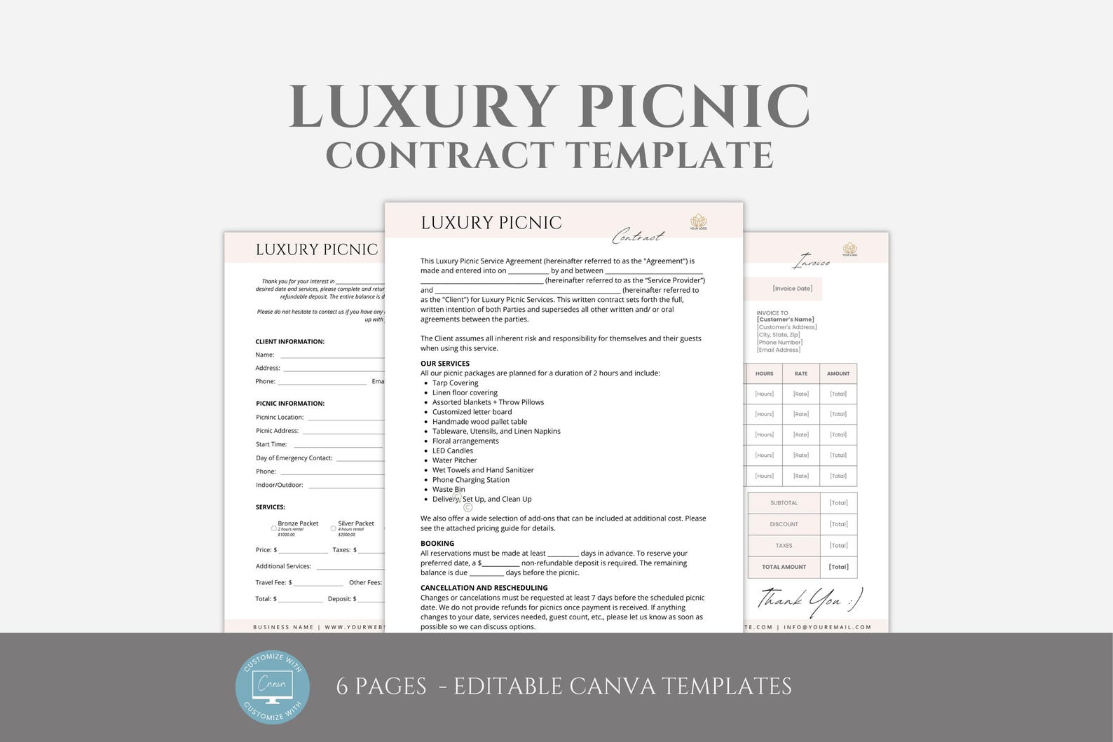 Editable Luxury Picnic Contract Template, Luxury Picning Business Forms ...