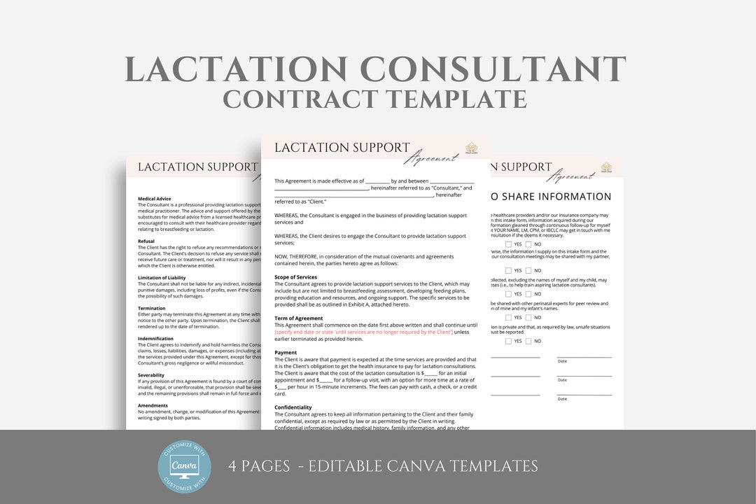 Editable Lactation Consultant Service Agreement, Breastfeeding Support ...