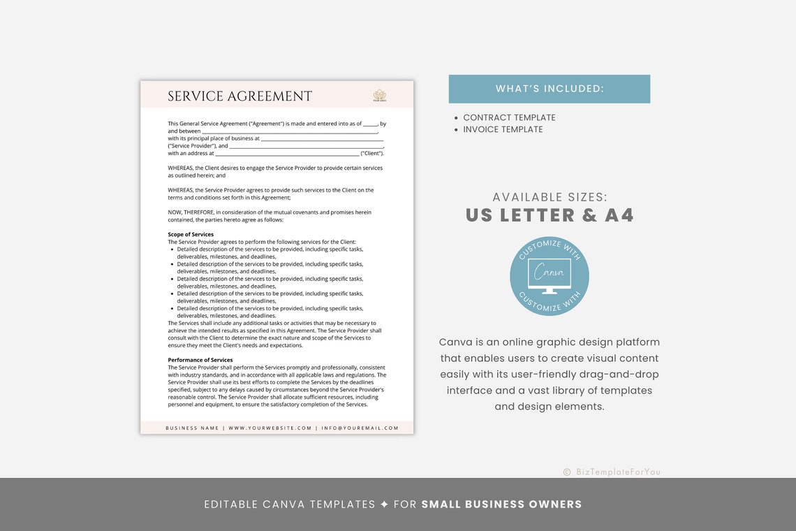Editable Service Agreement Template, General Service Contract, Service ...