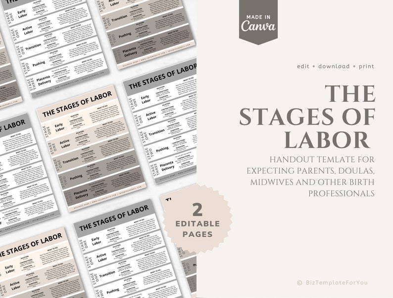 Stages of Labor Handout Fully Editable Canva Template for - Etsy
