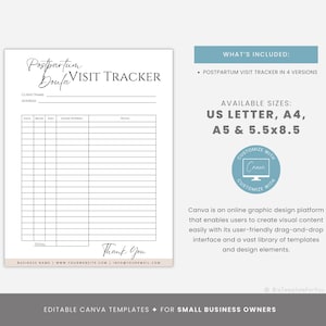 Editable Postpartum Doula Visits Notes and Tracker Templates. Doula Log ...