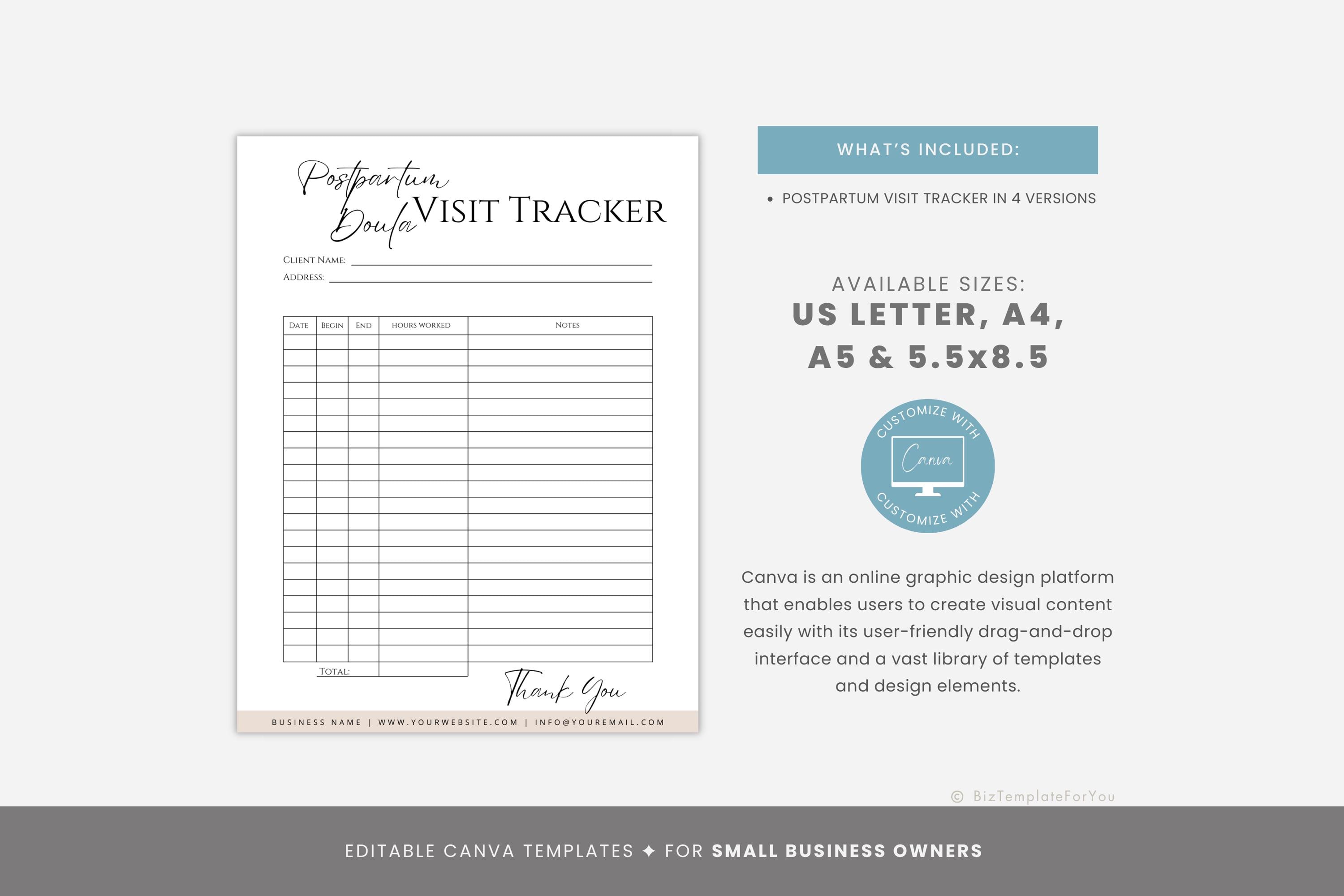 Editable Postpartum Doula Visits Notes and Tracker Templates. Doula Log ...