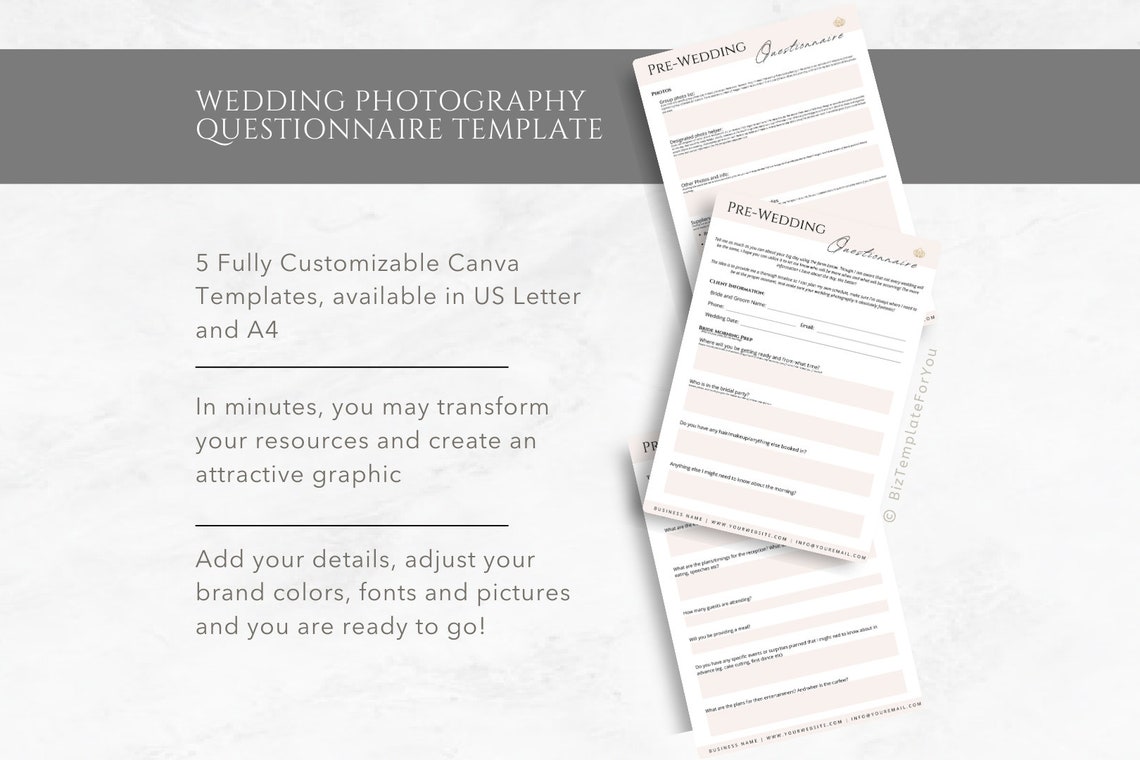 Editable Wedding Photography Questionnaire, Editable Pre-wedding Client ...