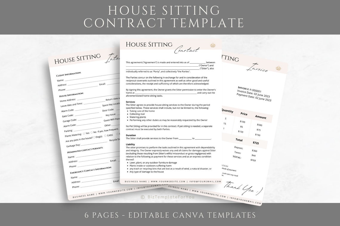 Editable House Sitting Contract Template, House Sitter Templates, Home ...
