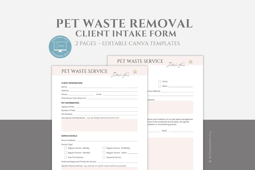 Editable Pet Waste Client Intake Form, Poop Scooper Onboarding ...