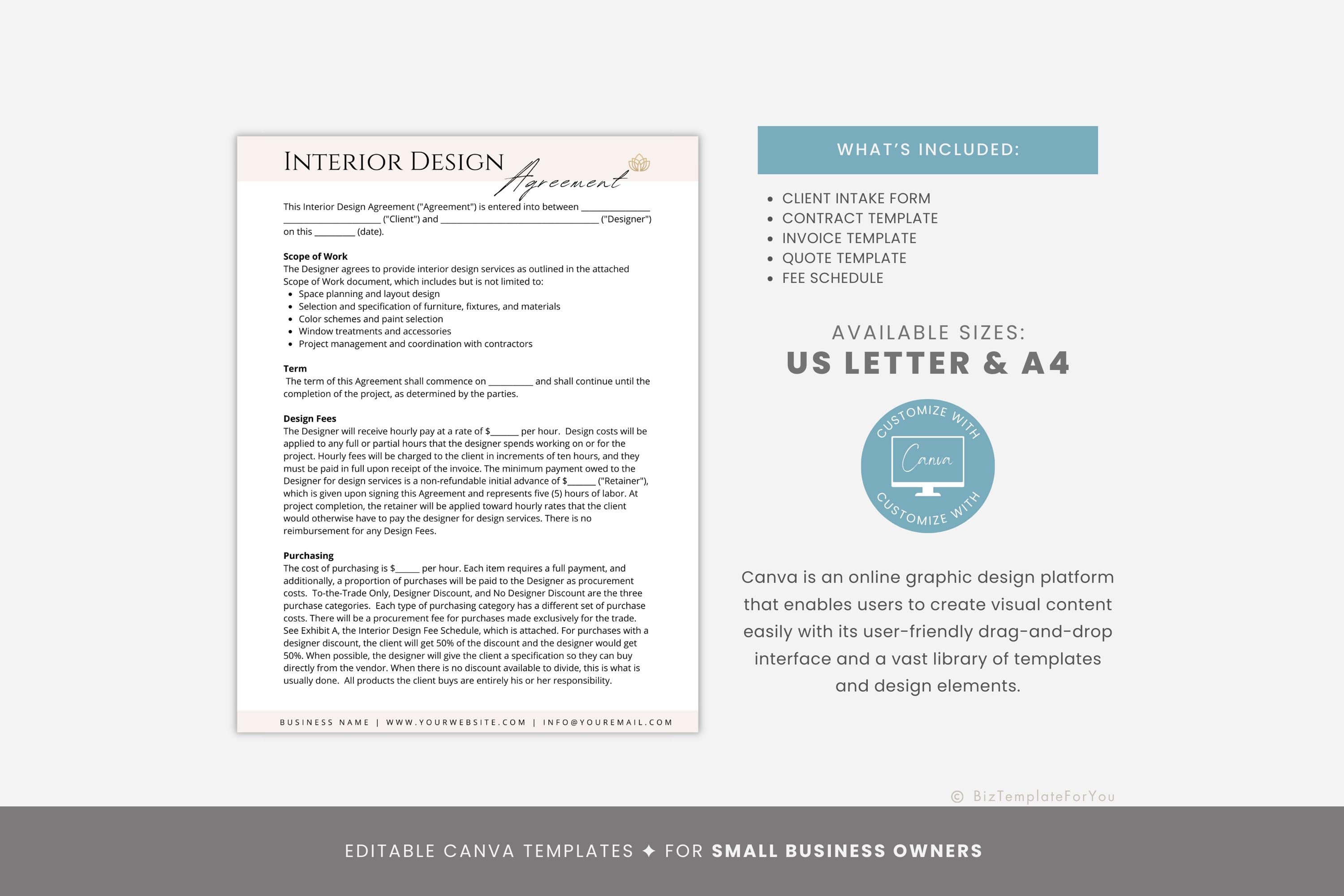 Editable Interior Design Contract Template, Interior Designer Service ...