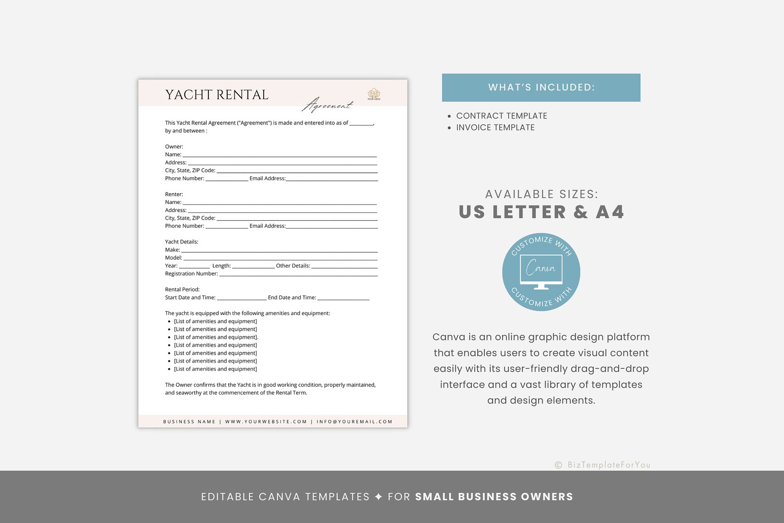 Editable Yacht Rental Agreement Template, Yacht Rental Contract, Boat ...