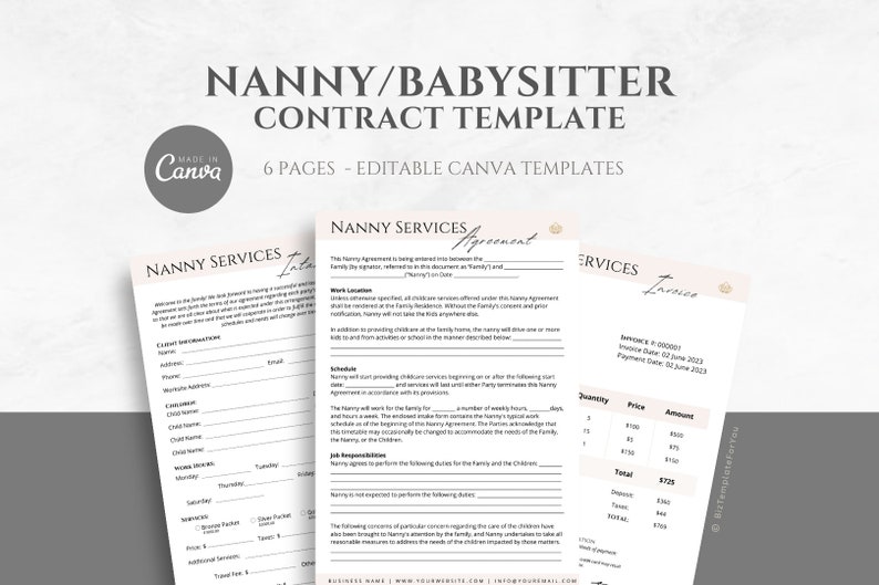Editable Nanny Contract Template, Nanny Intake Form, Babysitter Service ...