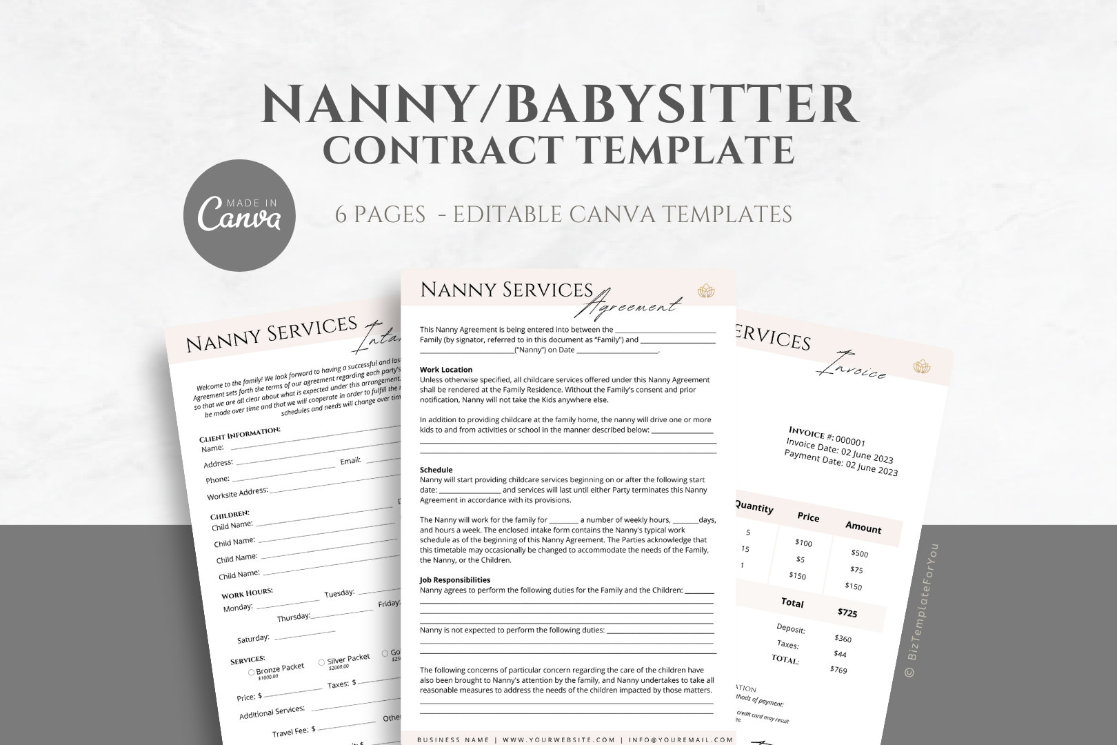 Editable Nanny Contract Template, Nanny Intake Form, Babysitter Service ...