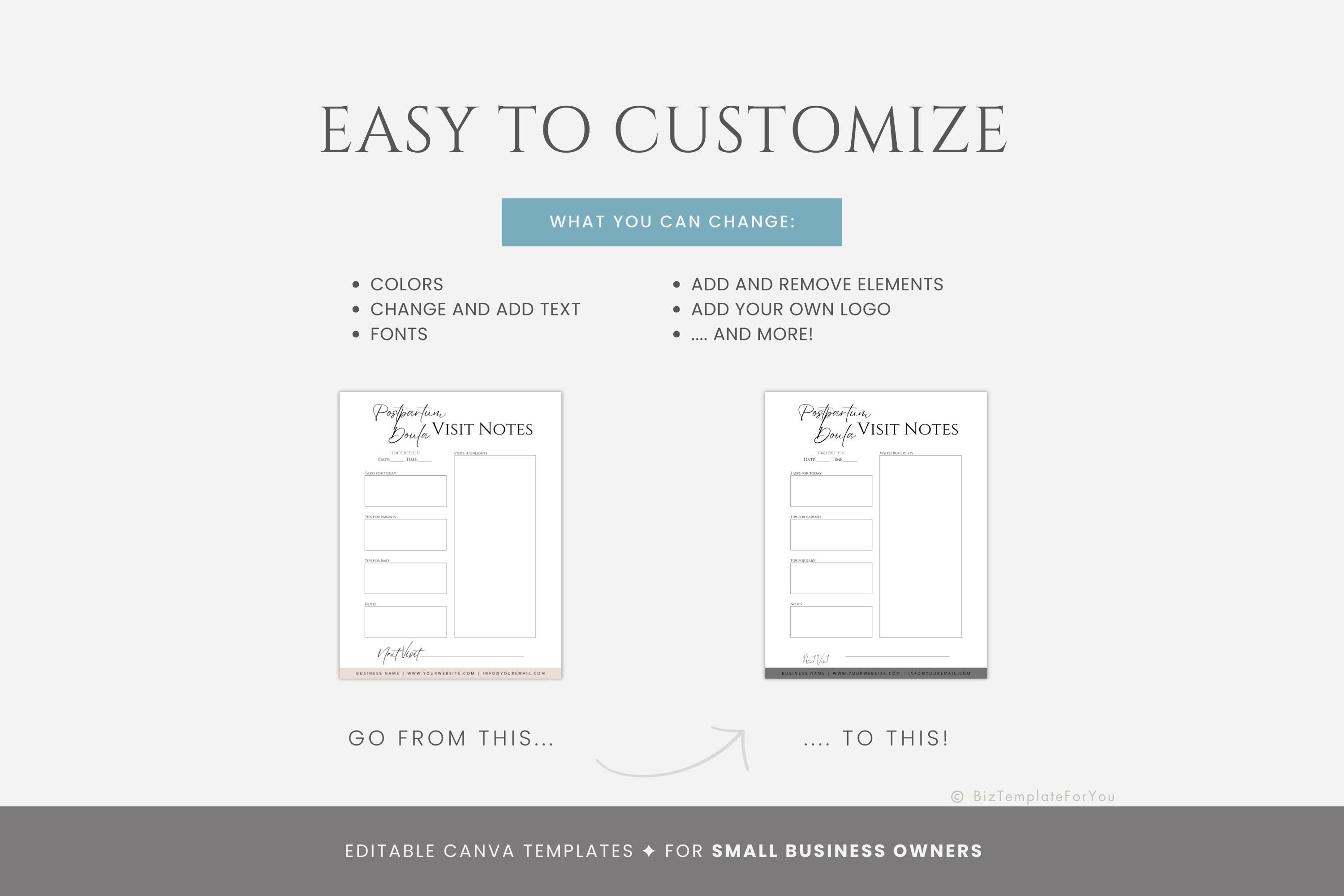 Editable Postpartum Doula Visits Notes and Tracker Templates. Doula Log ...