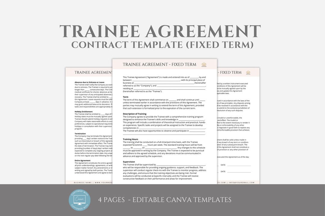 Editable Trainee Contract Template, Fixed-term Training Agreement ...