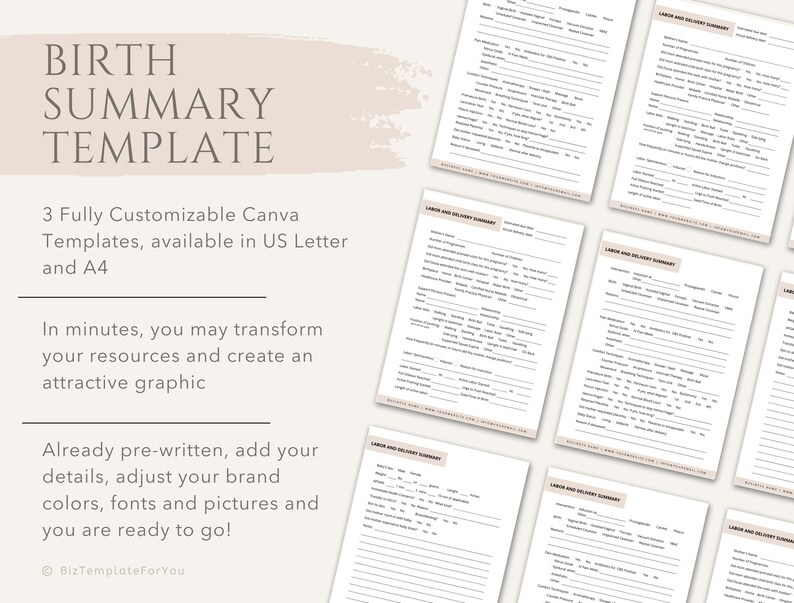 Editable Birth Summary Template Labor and Delivery Summary - Etsy