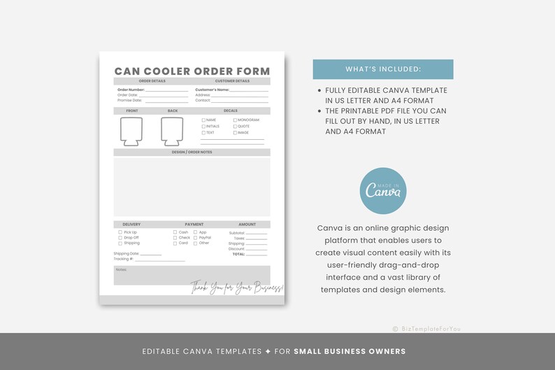 Editable Can Cooler Order Form Template, Printable Cooler Order Form ...