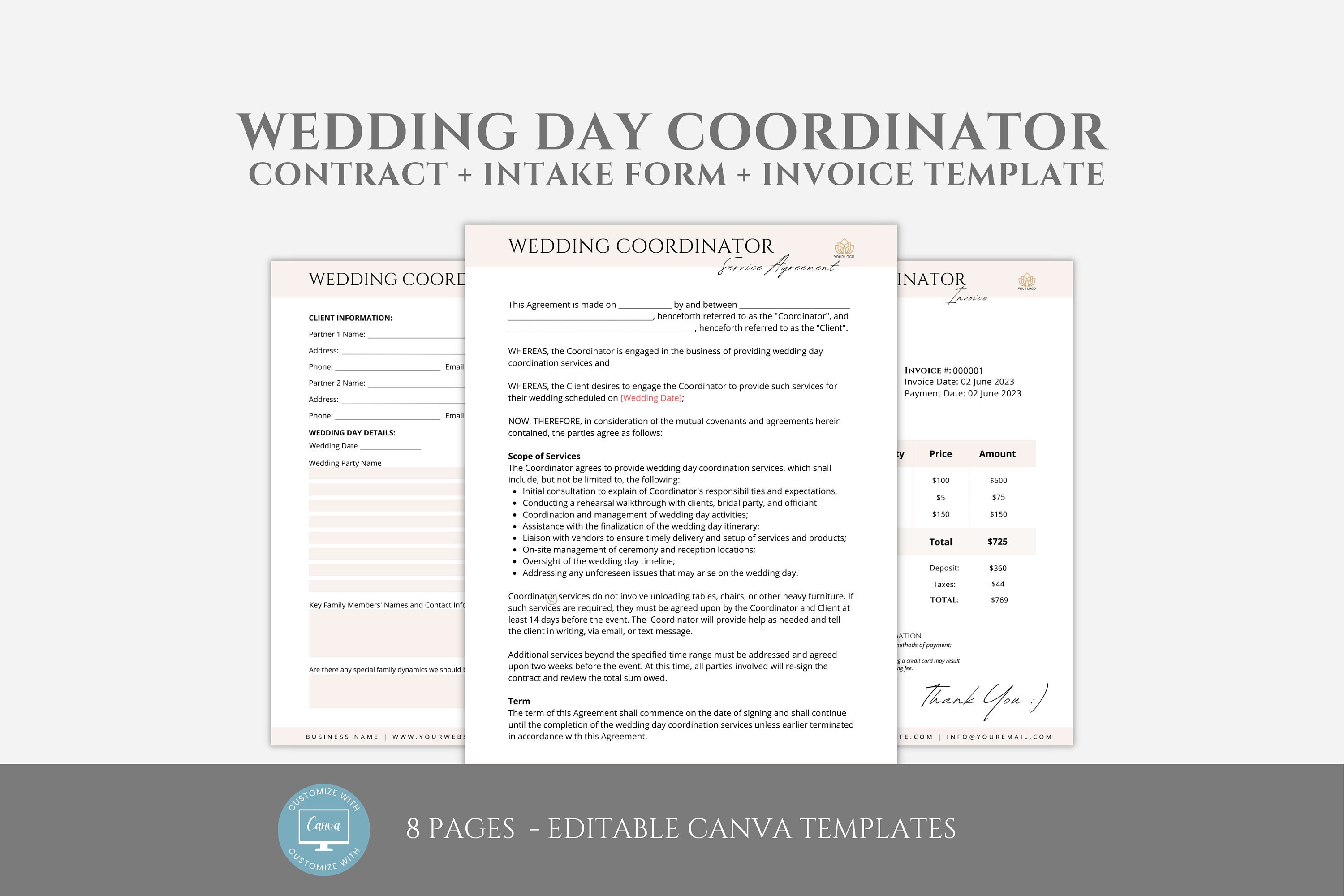 Editable Wedding Day Coordinator Contract Template, Event Coordinator ...