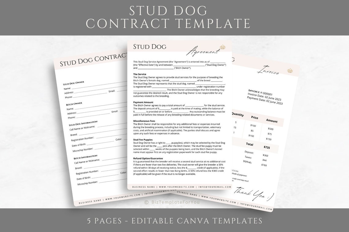 Editable Stud Dog Contract Template, Professional Breeding Service ...