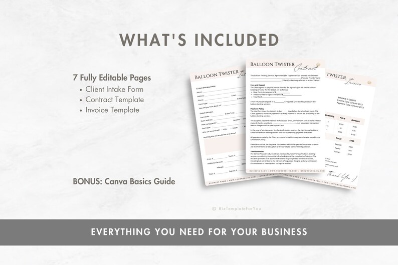 Editable Balloon Twister Contract Template, Balloon Artist Service ...