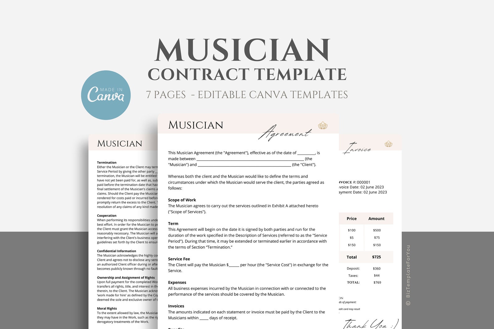 Editable Musician Contract Template, Music Artist Service Agreement ...