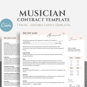 Editable Musician Contract Template, Music Artist Service Agreement ...