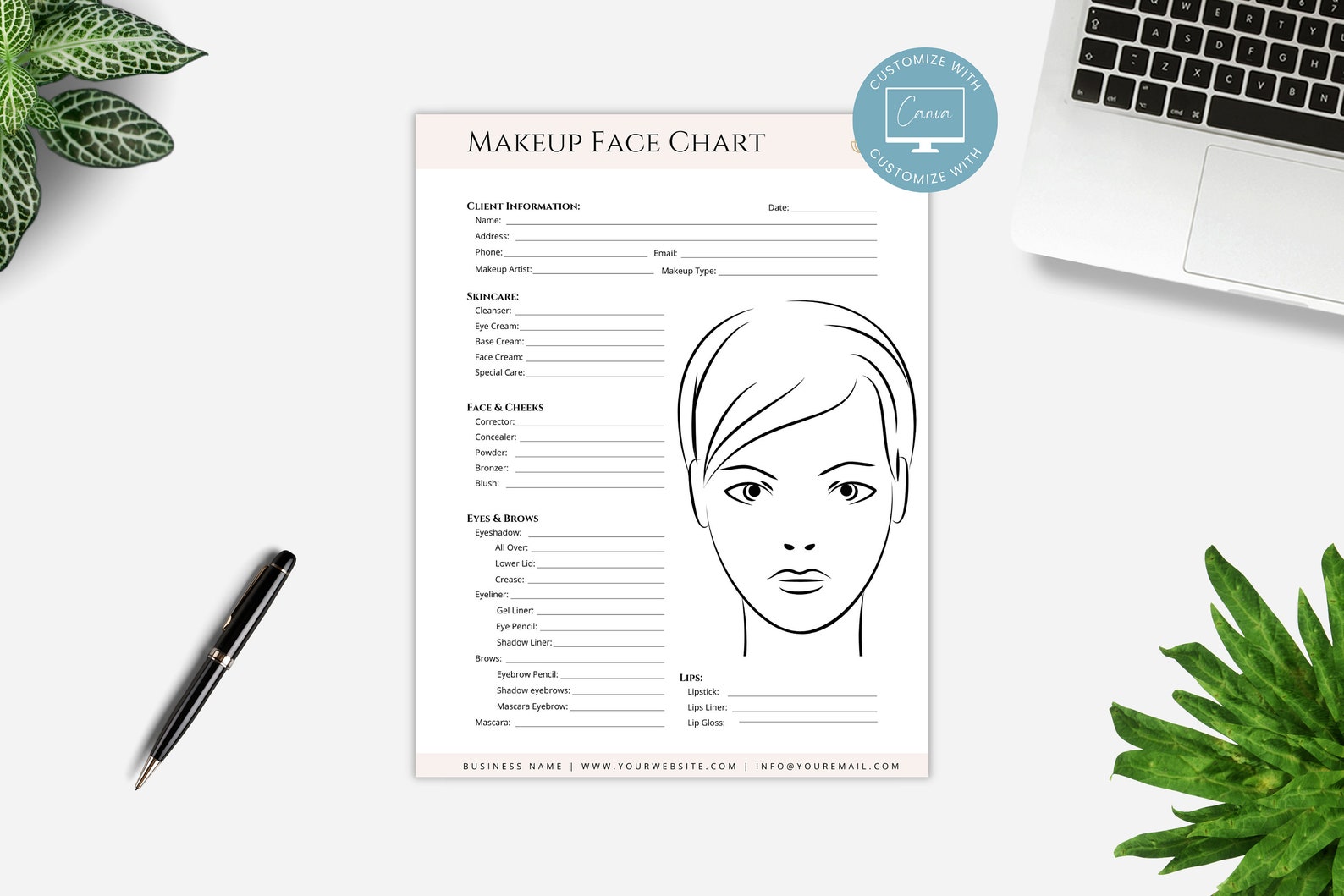Editable Makeup Face Chart, Freelance Makeup Artist Practice Sheet ...