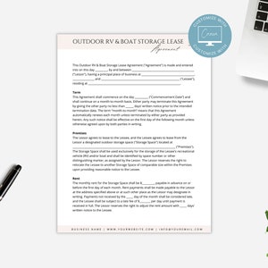 Editable Outdoor RV & Boat Storage Lease Agreement, Storage Space Lease ...