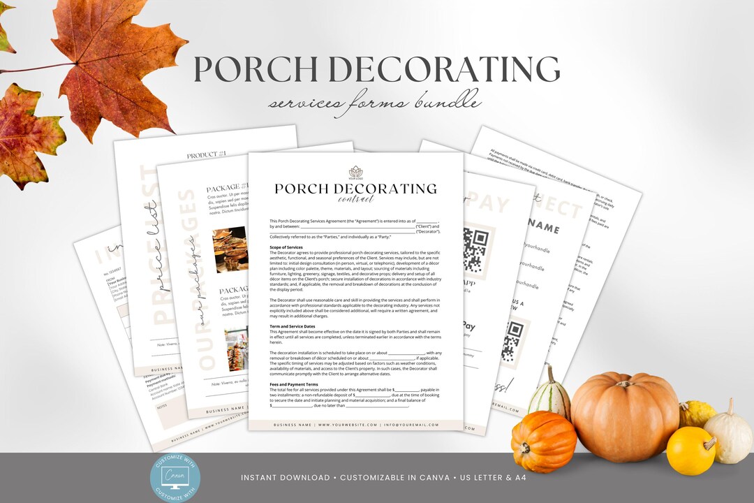 Porch Decorating Services Forms, Contract Template, Pricing List and ...