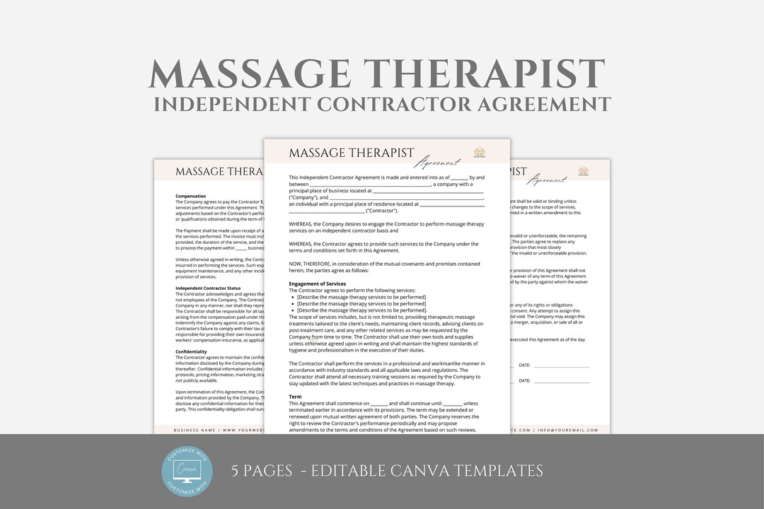 Editable Massage Therapist Independent Contractor Agreement, Massage ...